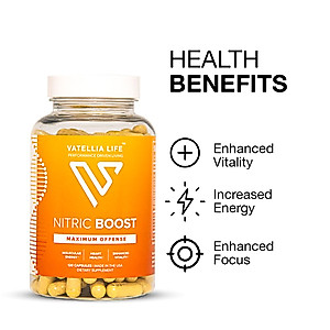 Vatellia Life Nitric Boost - Nitric Oxide Supplement for Men | High Absorption Formula | 100% Natural Ingredients | Best Nitric Oxide Booster | Increase Blood Flow | 2 Month Supply