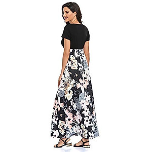 Lacavocor Womens Short Sleeve Maxi Dresses Empire Waist Long Dress, X-Large, B7