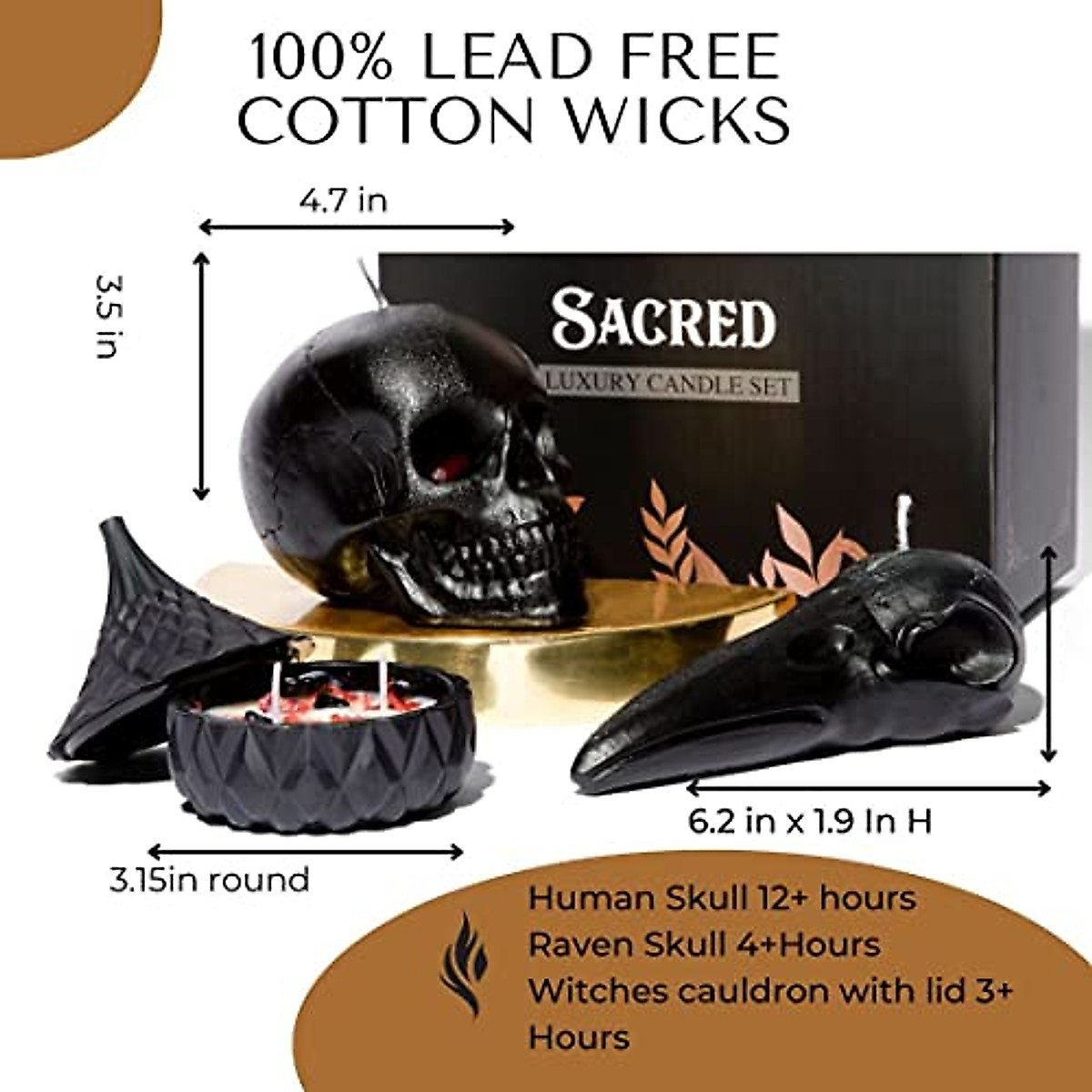 Sacred Luxury Skull Candle Set - Witchy Gifts for Women | Gothic Decor Home | Skull Gifts for Women | Black Skull Candle | Spooky Candles | Witchy