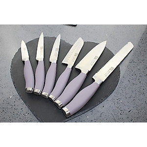 Taylors Eye Witness Syracuse Kitchen Knife 3pce Set - Paring 8cm/3.5”, Chefs 15cm/6” & Cooks All Purpose 13cm/5” Cutting Edge. Ultra Fine, Razor Sharp Blade. Soft Textured Grip Berry Colour Handle