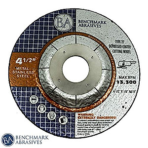 Benchmark Abrasives 4-1/2" T27 Pipeline Cutting & Light Grinding Wheel 1/8" Thick 7/8"Arbor, Metal Cutting Grinding Wheel, Angle Grinding Cutting Wheel Max. RPM 13,300-25 Pack