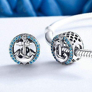 LAMOONY Sailing Boat Charm 925 Sterling Silver, Anchor, Starfish, Jelly Fish Ocean Charm for Pandora Charm Bracelet