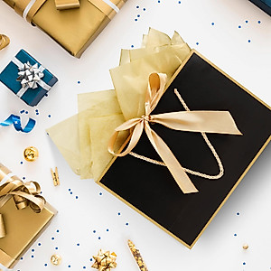 Gfractolux Gift Bags for Present, 2 Pcs Medium Gift Bags with Tissue Paper and Cards, Gift Bags for Birthdays, Baby Shower, Wedding, Party Favor, Holiday Presents 11"X7.9"X3.9" (Black and Gold)