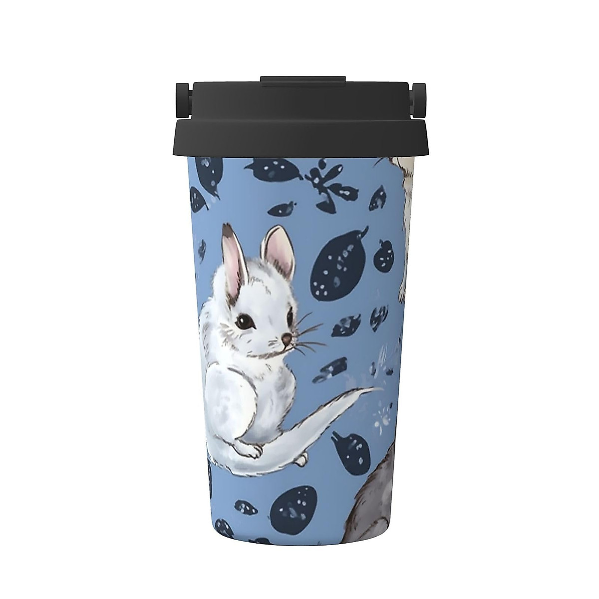 GHBNK Blue Chinchillas And Moon Travel Coffee Mug Stainless Steel Insulated Coffee Mug Double Wall Travel Coffee Cup Reusable Insulated Tumbler with Lid for Iced and Hot Drinks