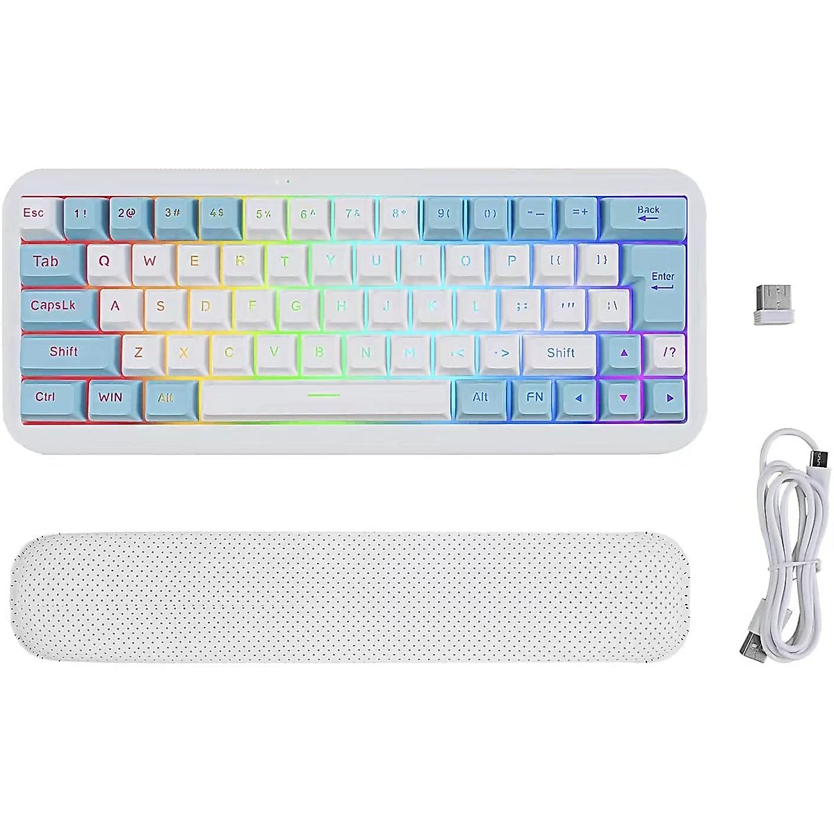 KOLMAX 60% Wireless Gaming Keyboard,Ultra-Compact 2.4G Rechargeable RGB Gaming Keyboard,with Detachable Wrist Rest Backlit Ergonomic 63 Keys Keyboard for Windows Mac PC Xbox PS4 Gamers(Whiteblue)…