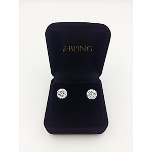 SBLING Platinum Plated Sterling Silver Stud Earrings Made with Austrian Crystals (8mm; 3.75cttw)