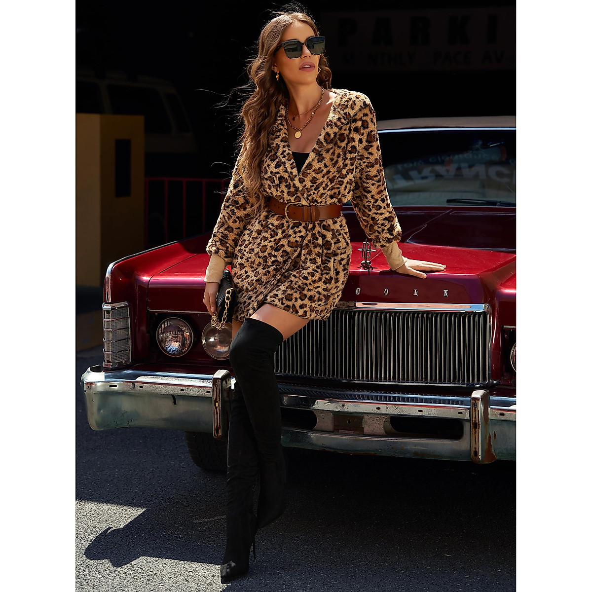 LookbookStore Faux Fur Coats for Women Fleece Hooded Jacket Women Teddy Bear Jacket for Women Fuzzy Coats for Women Leopard Size Large Fits Size 12 / Size 14