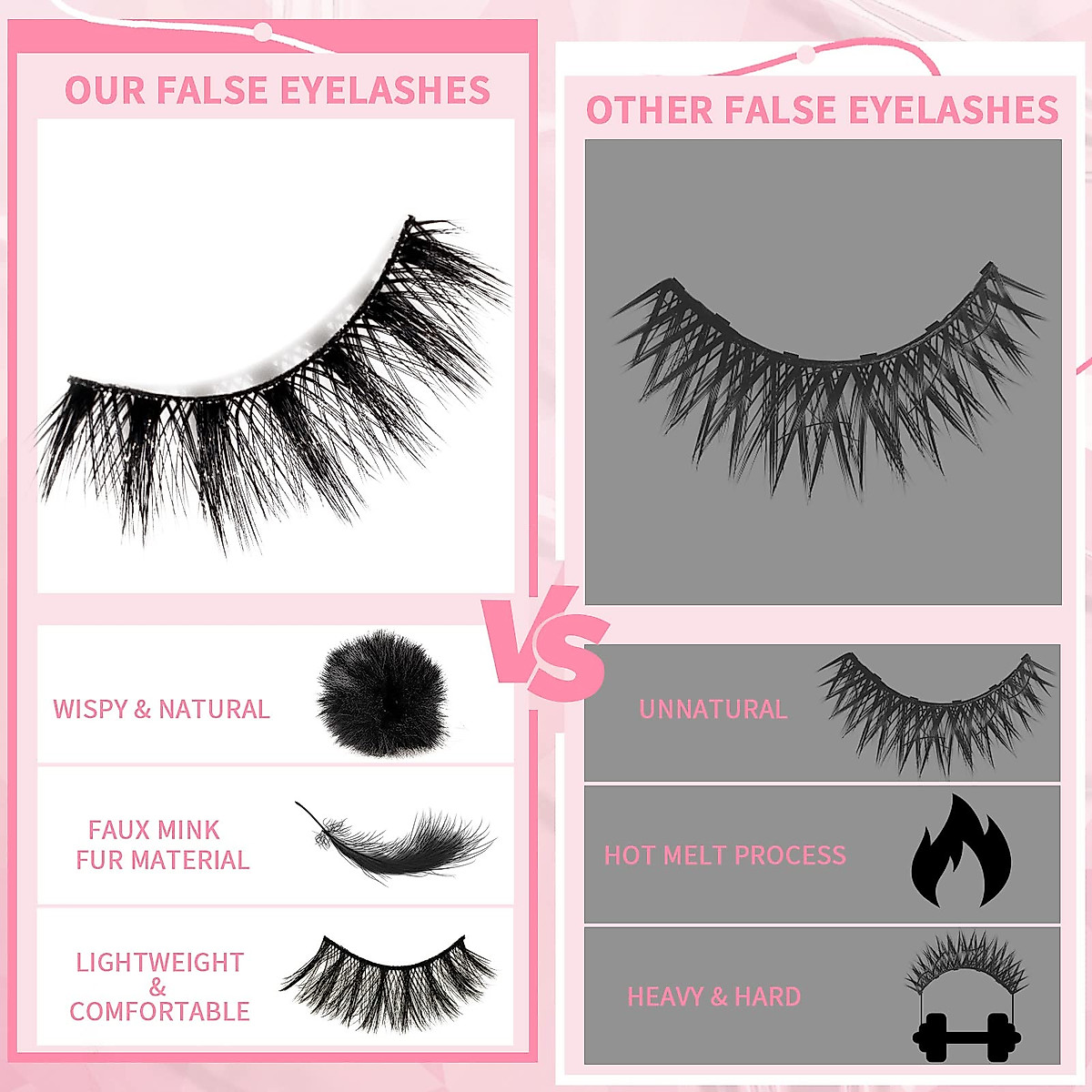 False Eyelashes Fluffy Faux Mink Lashes Natural Look, 14 Pairs Pack Reusable 15MM 3D Fake Eyelashes - Lightweight & Comfortable Cat Eye Wispy Lashes Easy To Apply, Contact Lens Friendly, Cruelty-Free