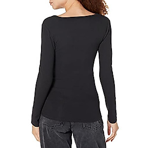 Amazon Essentials Sweater for Women, Long Sleeve Slim-Fit Rib Scoop Neck (Available in Plus Size), Pack of 2, Black/Eggshell White, Small