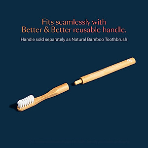 Better & Better Natural Bamboo Toothbrush Head Refill | Soft Bristles | 100% Plant-Based | Replaceable Brush Head Only | Eco-Friendly, Zero Plastic | Adult Size, Fits Reusable Handle