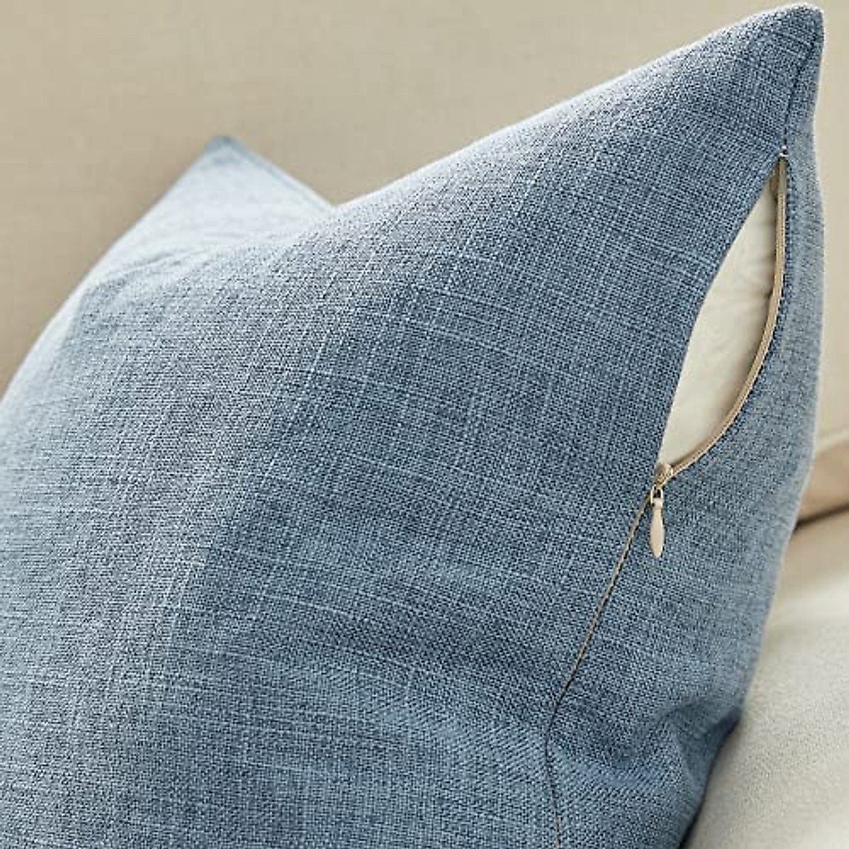 Anickal Set of 2 Grey Blue Pillow Covers 18x18 Inch Rustic Linen Square Decorative Throw Pillow Covers for Sofa Couch Farmhouse Home Decorations