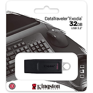 Kingston 32GB Flash Drive DataTraveler Exodia (Bulk 2 Pack) USB 3.2 Type-A Drive 100MB/s High Speed PenDrive for Computer or Laptop (DTX/32GB) Bundle with (1) Everything But Stromboli Lanyard