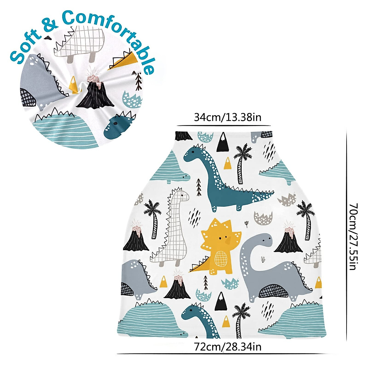 Cute Dino Scandinavian Style Baby Car Seat Cover for Boys Girls,Stretchy Infant Car Canopy,Snug Warm Breathable,Breastfeeding Covers,Nursing Scarf,Baby Shower