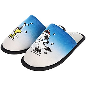 Peanuts Family Slippers, Mismatch Holiday Scuff Snoopy & Woodstock, Blue