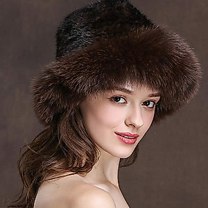 NWSTESLE Winter Fur Hat for Women Warm Knitted Fur Cap Beanie for Women wiht Mink Fur(Brown)