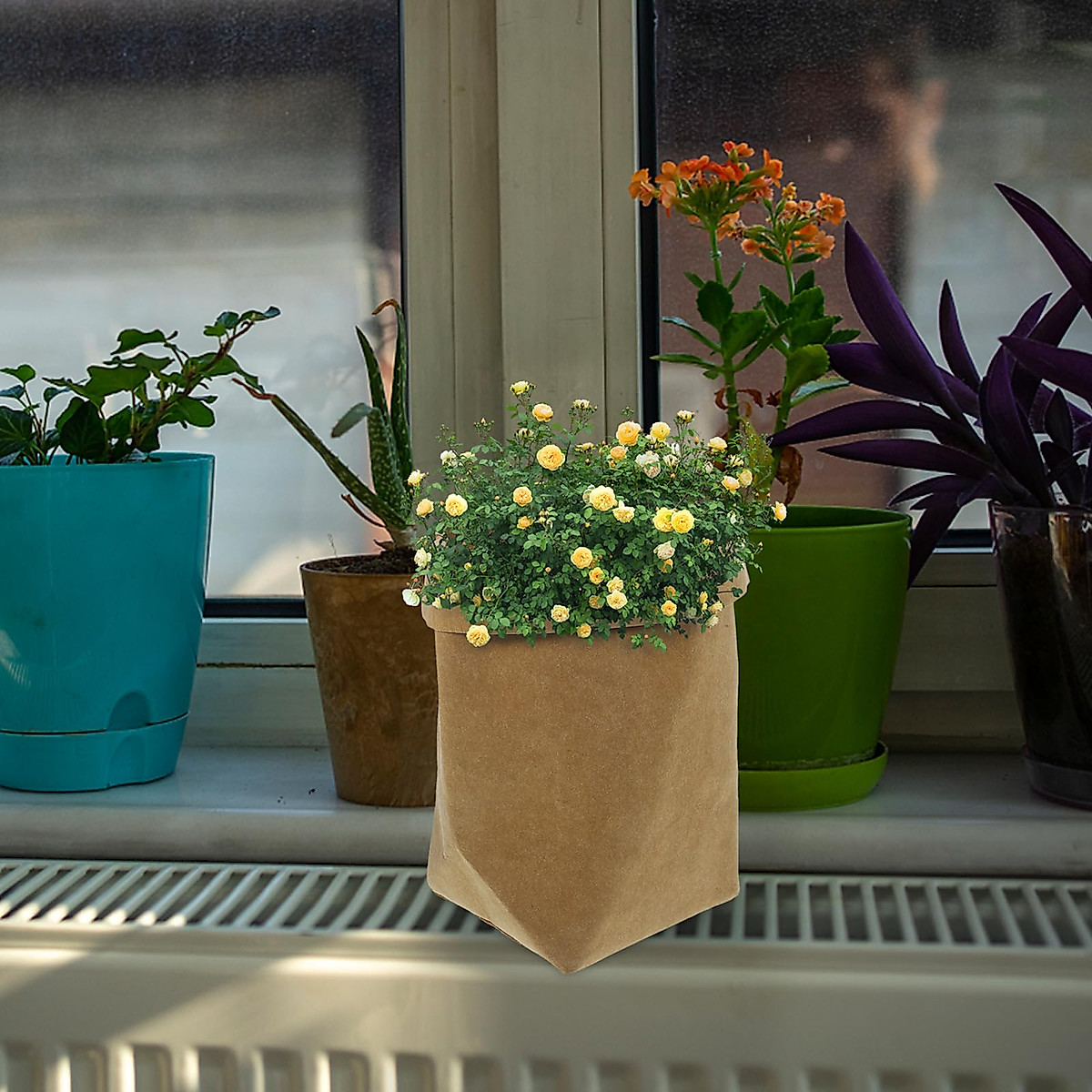 BESTOYARD 2pcs Bags for Planting Small Paper Bag Organizers Brown Paper for Leaves Refrigerator Containers Kraft Bags Plant Basket Paper Garden Ornament Container Decorations Washable