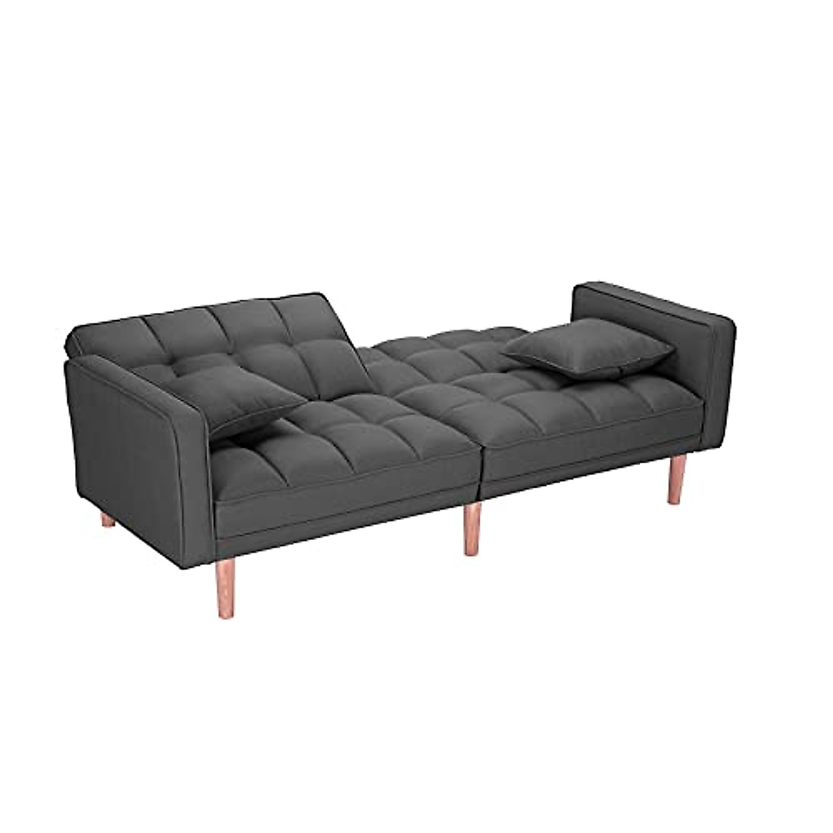 Lepfun Sleeper Sofa Bed Modern Tuft Futon Couch Convertible Loveseat Sleeper Reclining Sofa Bed Twin Size with Arms and 2 Pillows for Living Room, Dark Grey