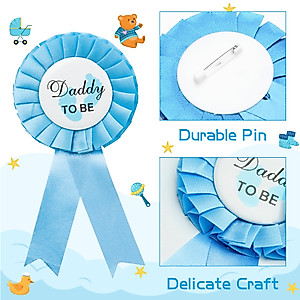 Blue and Gold Mom to Be Sash Kit Gender Reveals Party Floral Garland Crown with Daddy to Be Tinplate Badge Combo Decor Supplies Favors for Boys Baby Shower Party Photo Prop Gift