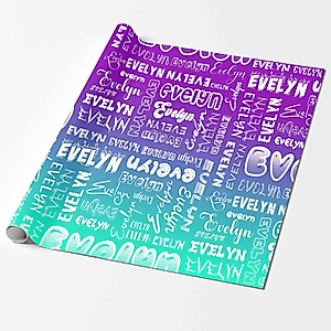 MyPupSocks Customized Name Gift Wrapping Paper, Personalized Mint Green White and Deep Purple Gift Wrap Paper with Logo Custom Funny Wrapping Paper Roll for Men Women Christmas 58x23 Inches 1 Roll