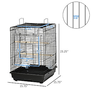PawHut 23" Bird Cage Flight Parrot House Cockatiels Playpen with Open Play Top and Feeding Bowl Perch Pet Furniture Black