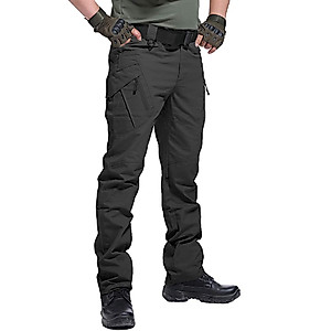 CARWORNIC Men's Outdoor Tactical Pants Rip-Stop Lightweight Stretch Military Cargo Work Hiking Pants Black