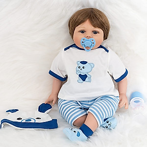 ENADOLL Reborn Baby Doll Realistic Silicone Vinyl Newborn Baby Boy 24 inch Weighted Cotton Body Lifelike Doll Gift Set for Ages 3+(Blue Bear)