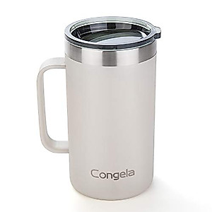 Congela 22oz 2Pack stainless steel insulated coffee mugs with handle, double wall vacuum camping cups set with Tritan lid for hot and cold drinks(Cement+Desert Sage,22oz 2Pack)