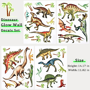 39 Pieces Dinosaur Wall Decals for Kids Living Room Glow in The Dark Stickers Large Dinosaur Wall Decor Stickers for Living Room,Classroom, Baby Birthday Christmas Party (Luminous Material)