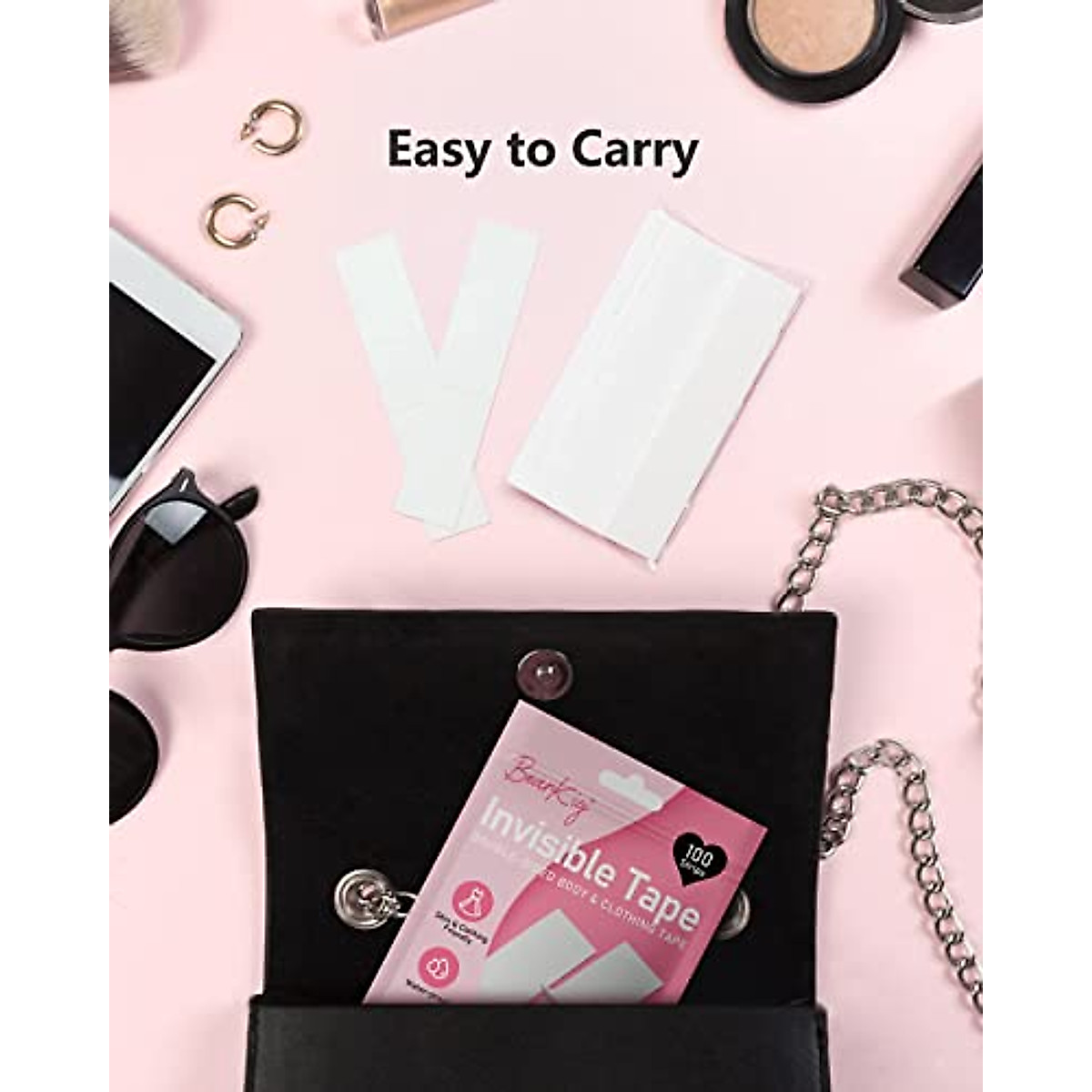 100-Strips Double-Sided Tape for Fashion, Tape for Clothes, Fabric Tape for Women Clothing and Body, All Day Strength Tape Adhesive, Invisible and Clear Tape for Sensitive Skins