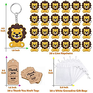 CiciBear 60 Pack Lion Party Decorations for Guests, 20 Lion Keychains, 20 Tags and 20 Gift Bags for Jungle Safari Wild Woodland Baby Shower, Kids Birthday Party Favor