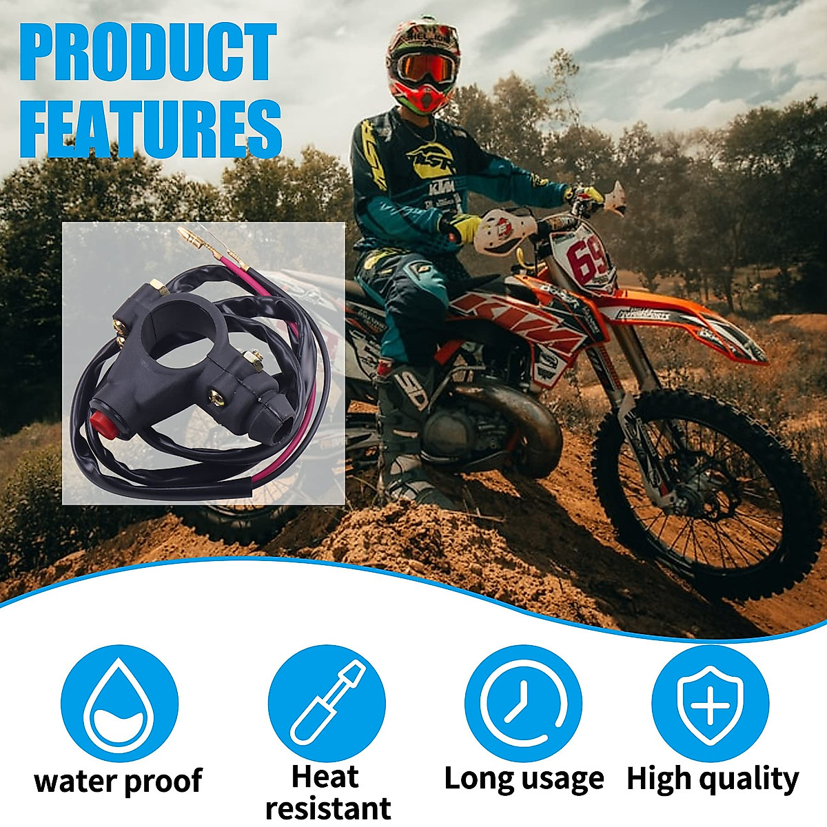 JINGKE 7/8" 22mm Handlebar 2 Wire Tether Kill Switch Apply to Taotao 110cc 125cc Dirt Pit Bike ATV 4 Wheeler Quad Trail Bike