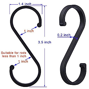 LLPJS Aluminum S Hooks for Hang Shower Curtain, Hanging Kitchen Pot and Pans, Coffee Cups, Grill Utensils, Clothes, Plants, Indoor and Outdoor Decorative S-Hooks, 12 Pack Matte Finish Black