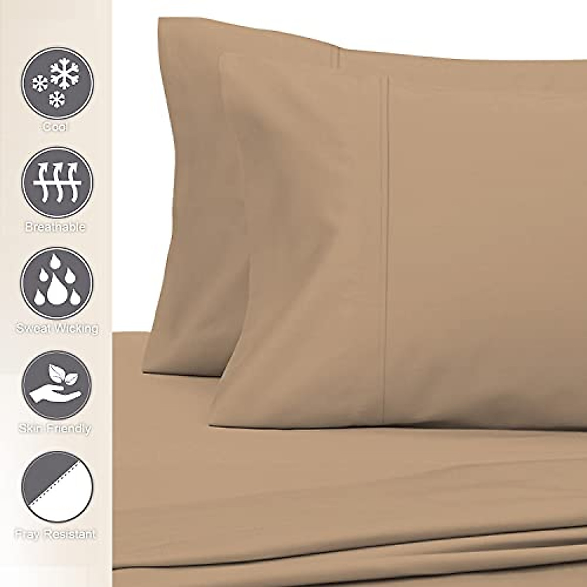 Pizuna Pure 100% Cotton Pillow Cases Queen Size Set of 2 Ginger Brown, Luxurious 400 Thread Count Long Staple Cotton Sateen with Stylish 4" Hem (Combed Ginger Brown Cotton Pillow Cases Queen)