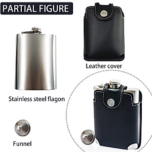 LELE LIFE 8oz/230ml Hip Flask with Belt Leather Case, Easy To Carry, 18/8 304 Stainless Steel Hip Flask for Liquor, Leak Proof Drinking Flask with Small Funnel