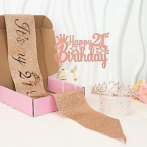 XZtimes Birthday Crown, 21st Birthday Decorations, Birthday Sash, Gifts for Her, Birthday Tiara, Cake Topper, Headband Party Favors Accessory