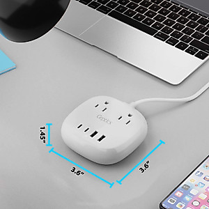 Ceptics 65W USB Power Strip, Surge Protection Small Compact, Dual USB + USB-C, 2 Grounded USA Outlets Input QC 3.0 PD Fast Charging Quick Charge Power Delivery SmartVoltage Technology Charging Hub