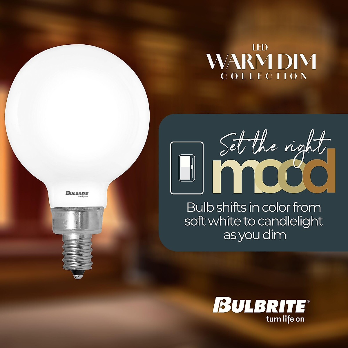 5 Watt LED G16 Light Bulbs, Warm Dimming 3000K (Soft White) - 1800K (Candlelight), 500 Lumens