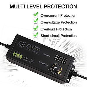 AlloverPower 3V - 24V 1.5A 36W Universal Adjustable DC Power Supply Kit AC Adapter Speed Control Volt Display ON Off Switch with Variable 8 Plugs