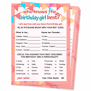 Yangmics Direct Who Knows The Birthday Girl Best, Birthday Girl Games - 20 Game Cards
