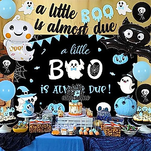 Halloween Baby Shower Decorations for Boy, A Little Boo is Almost Due Baby Shower Decorations Blue and Black Ghost Bat Foil Balloons Little Boo Party Decor, Halloween Boy Birthday Party Decorations