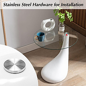 COSVALVE 21" Tall Contemporary Round Glass Coffee Table, Tempered Glass End Table for Living Room, Bed Side Table, Sofa Side Table, for Bedroom Office Meeting Room, White