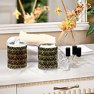 Mardi Gras Carnival 4 Pcs Qtip Holder Gold Fleur-de-lis Organizer Dispenser Storage Canister Plastic Apothecary Jars Bathroom Vanity for Cotton Swab Ball Pads Floss
