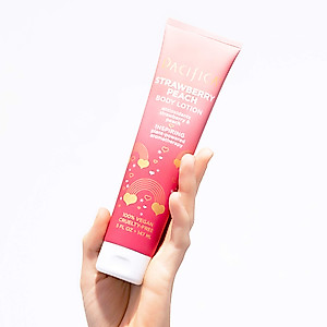 Pacifica Body Lotion – Strawberry Peach Hydrating Body Moisturizer Cream Hand Moisturizer w/Hyaluronic Acid, Lightweight, Clean Vegan & Cruelty-Free Dermatologist Tested, 5 fl oz