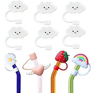 10 Pcs Silicone Straw Cover Cap, Reusable Drinking Straw Caps Lids Dust-Proof, Cloud Shape Straw Protector for 6-8 mm Cute Straw Plugs Trave Home Outdoor (Multi)