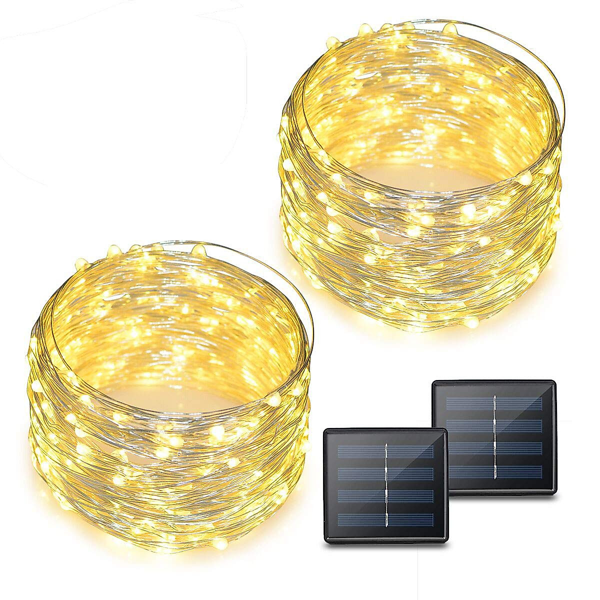 Binval Solar String Lights, 72ft 200Led, Copper Wire Led String Lights Ambiance Lighting for Patio, Lawn, Garden, Landscape, Home, Wedding, Christmas Party, Xmas Tree, Waterproof (Warm White, 2-Pack)