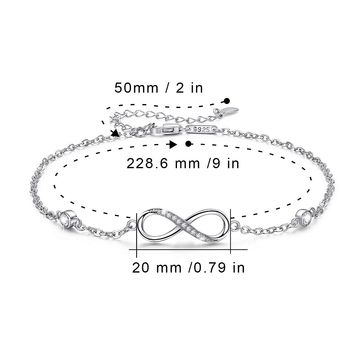 MEDWISE Womens Infinity Anklet Bracelet 925 Sterling Silver Endless Love Symbol Ankle Bracelet Adjustable Plus Size Large Bracelet Gifts for her Valentines Day Mother’s Day Gifts Blue