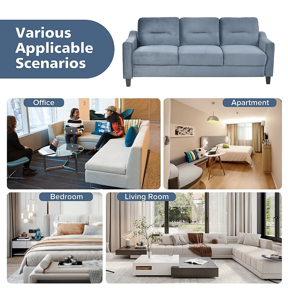 roomfitters Comfortable Sectional 3 Seater Couch and Sofa Set for Living Room, Bedroom, Office | Small Space Furniture, Grey