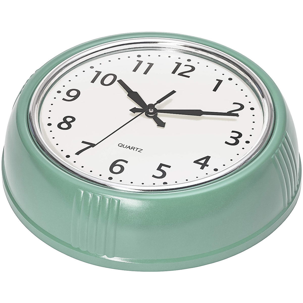 Bernhard Products Retro Wall Clock 9.5 Inch Green Kitchen 50's Vintage Design Round Silent Non Ticking Battery Operated Quality Quartz Clock (Seafoam Green)