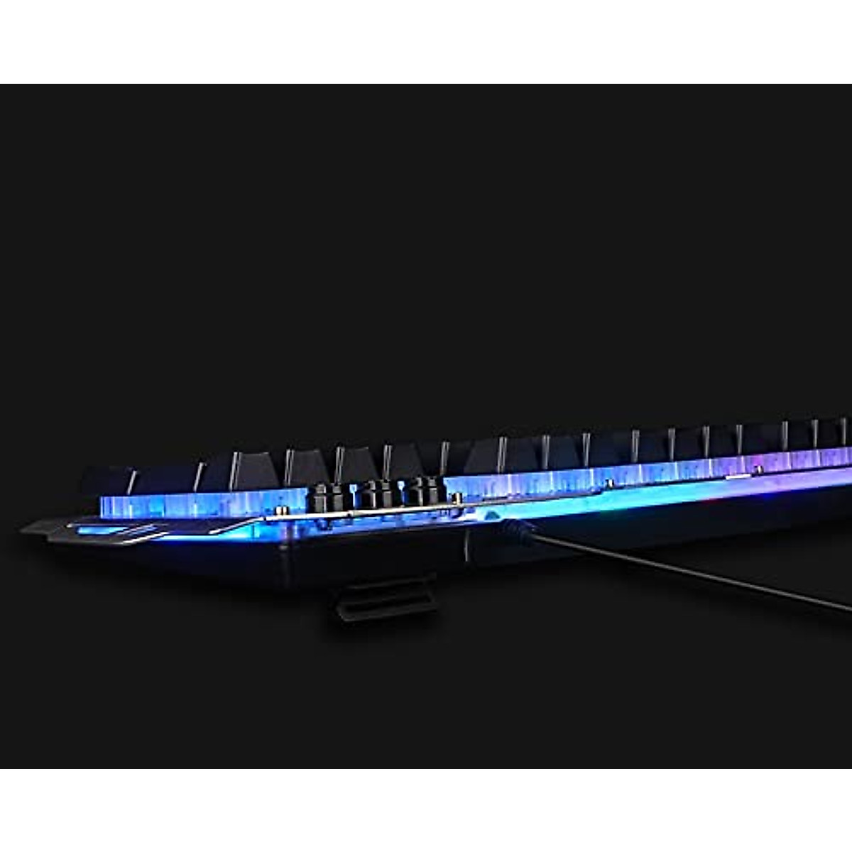 MUMUJJ Computer Gaming Mechanical Keyboard, 7-Color Rainbow Backlit Effect, with Mobile Phone Holder, Multimedia Shortcuts, Black