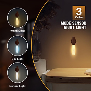 Ni-SHEN Motion Sensor Night Light Indoor with 3 Color Mode, Rechargeable Powerful Magnetic Body Wall Light Led Hallway Light, Battery-Operated Wooden Wall Sconce for Hallway, Stairway (Bubble)